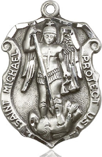 Sterling Silver St. Michael the Archangel Shield on 24" Chain For Male ...